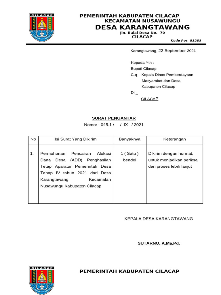PROPOSAL ADD SILTAP IV Karangtawang 2021 | PDF