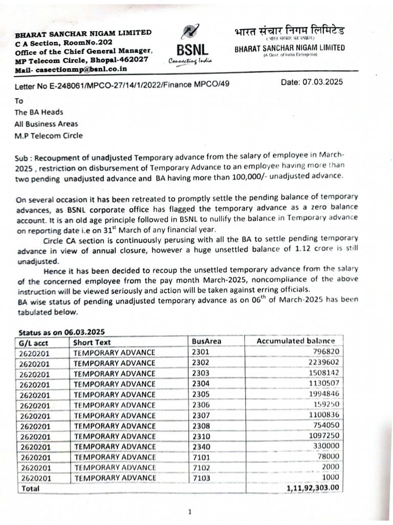 Temporary Advance Letter - 20250307 | PDF
