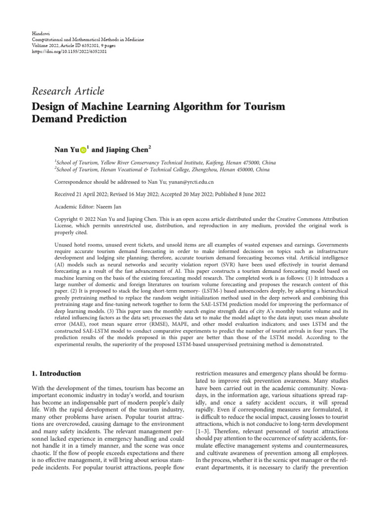 Design of Machine Learning Algorithm for Tourism D | PDF | Forecasting | Autoregressive ...