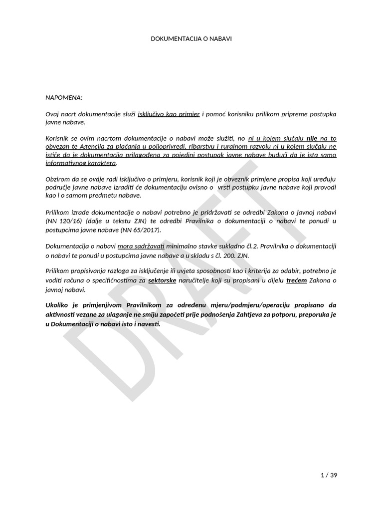 Predloºak Dokumentacije o Nabavi | PDF
