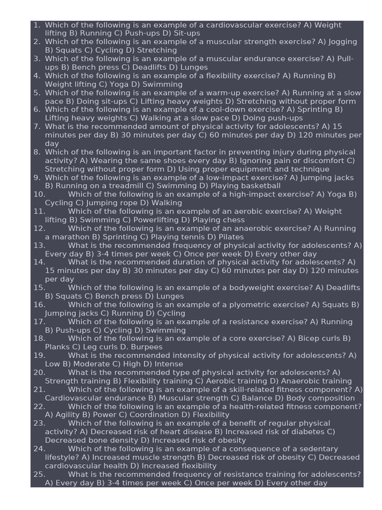 Physical Fitness Multiple Choice - 40 Items | PDF | Strength Training ...