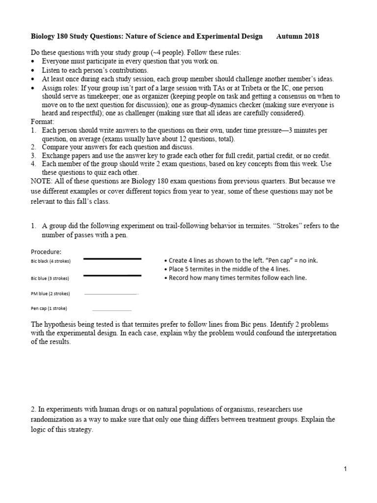 Biology 180 Study Guide: Experimental Design | PDF | Experiment ...