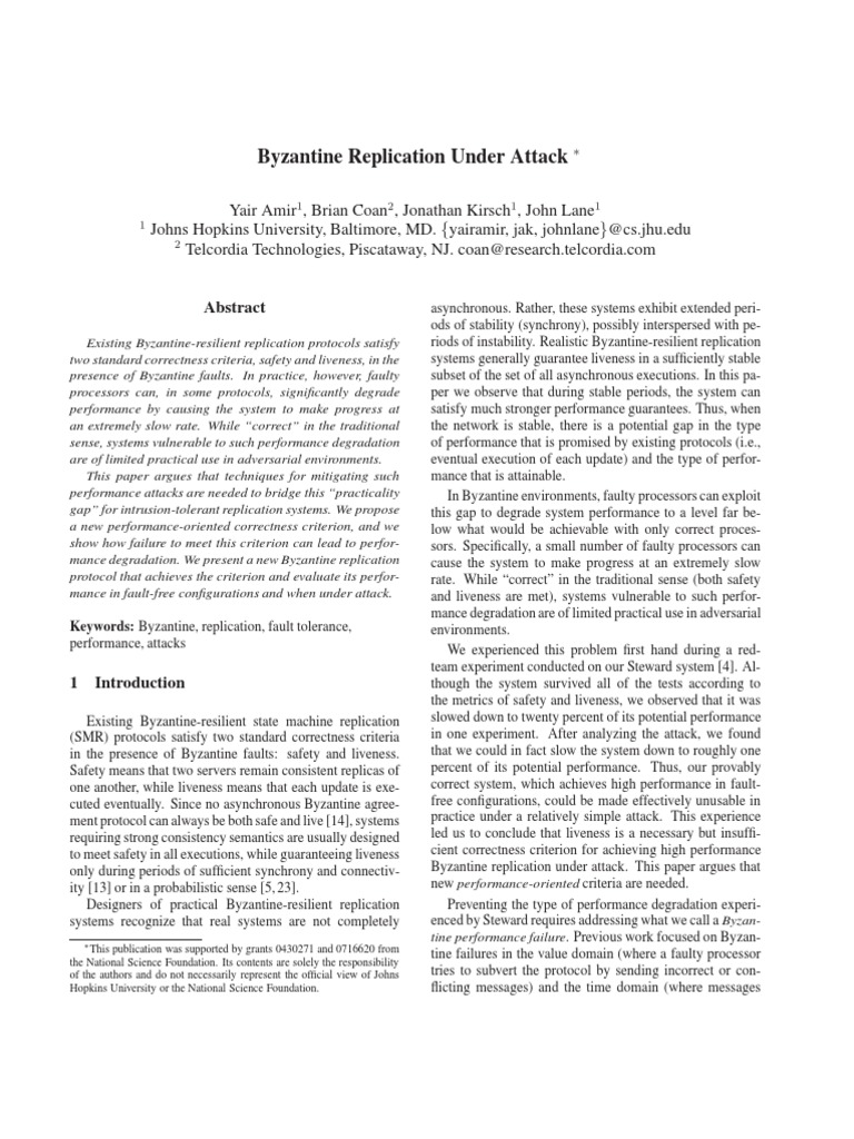 Byzantine Replication Under Attack | PDF | Bandwidth (Computing) | Transmission Control Protocol