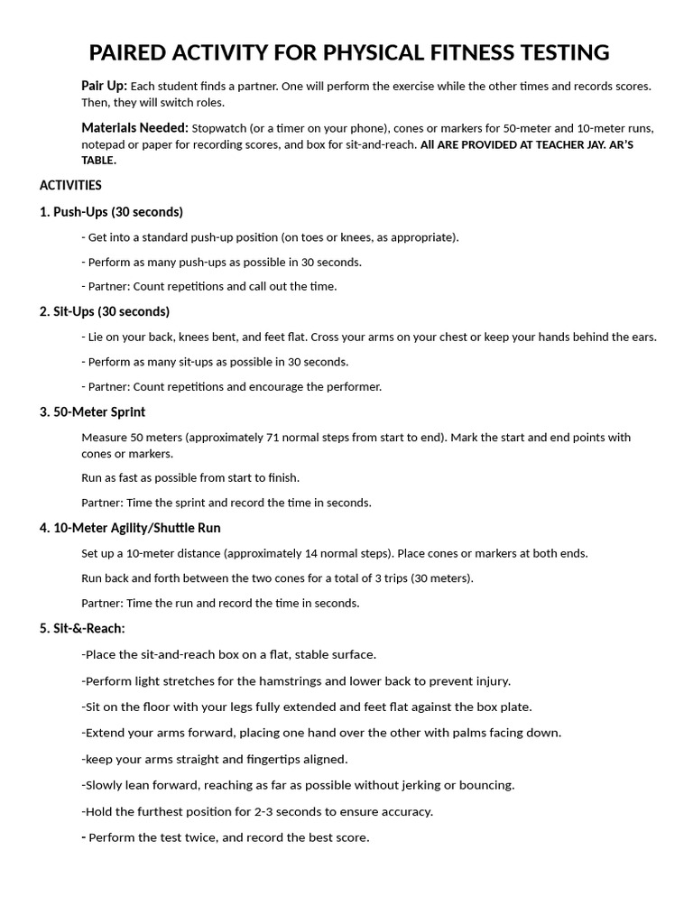 Paired Activity For Physical Fitness Testing | PDF
