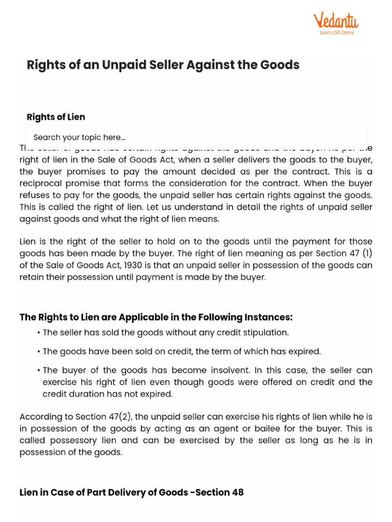 Rights of an Unpaid Seller Against the Goods | PDF