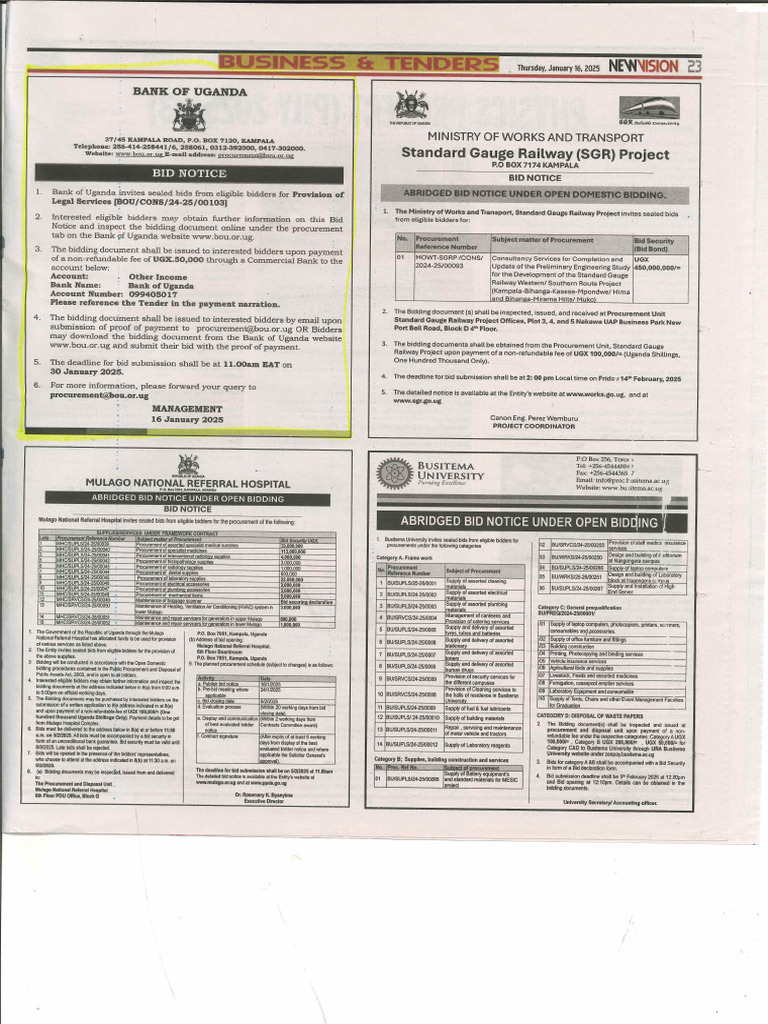 Bid Notice For Bou Dated 16TH012025 New Vision Page 23 | PDF