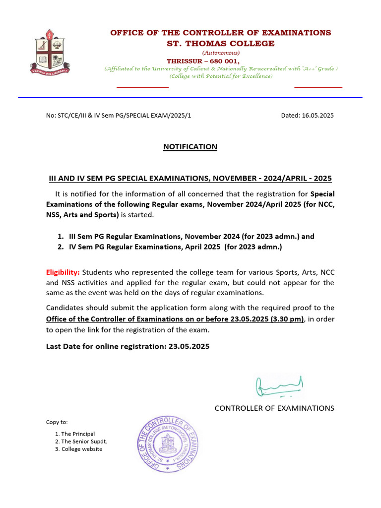 NOTI - PG III and IV Special Examination April 2025 | PDF