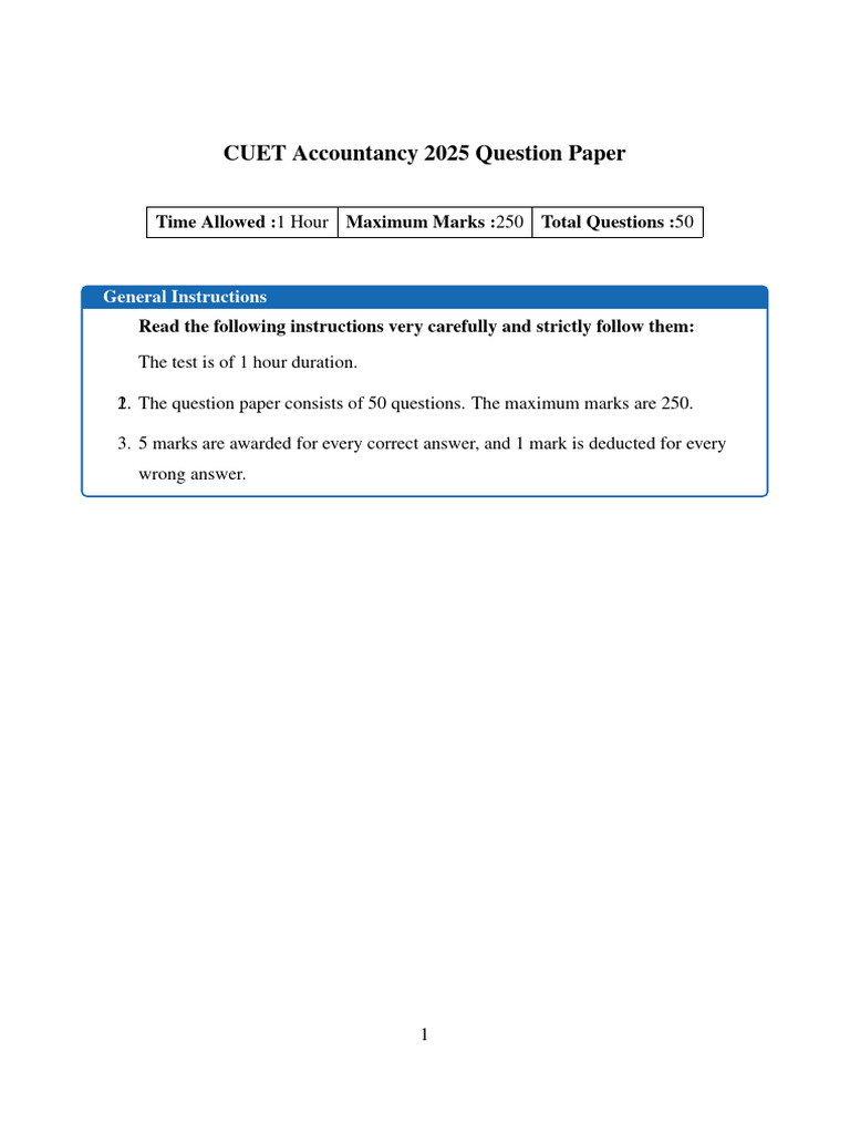 Cuet Accountancy 2025 Question Paper Tex | PDF | Debits And Credits ...