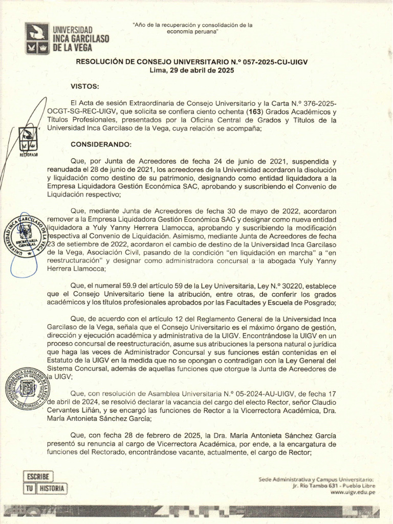 Resolucion #057 2025 Cu Uigv | PDF