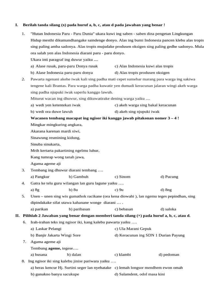 SAS Bahasa Jawa Kelas 6 | PDF