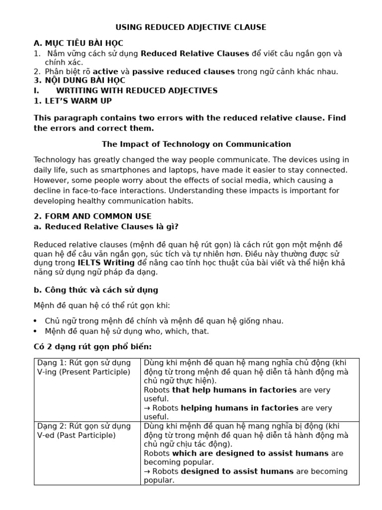 Using Reduced Adjective Clause | PDF