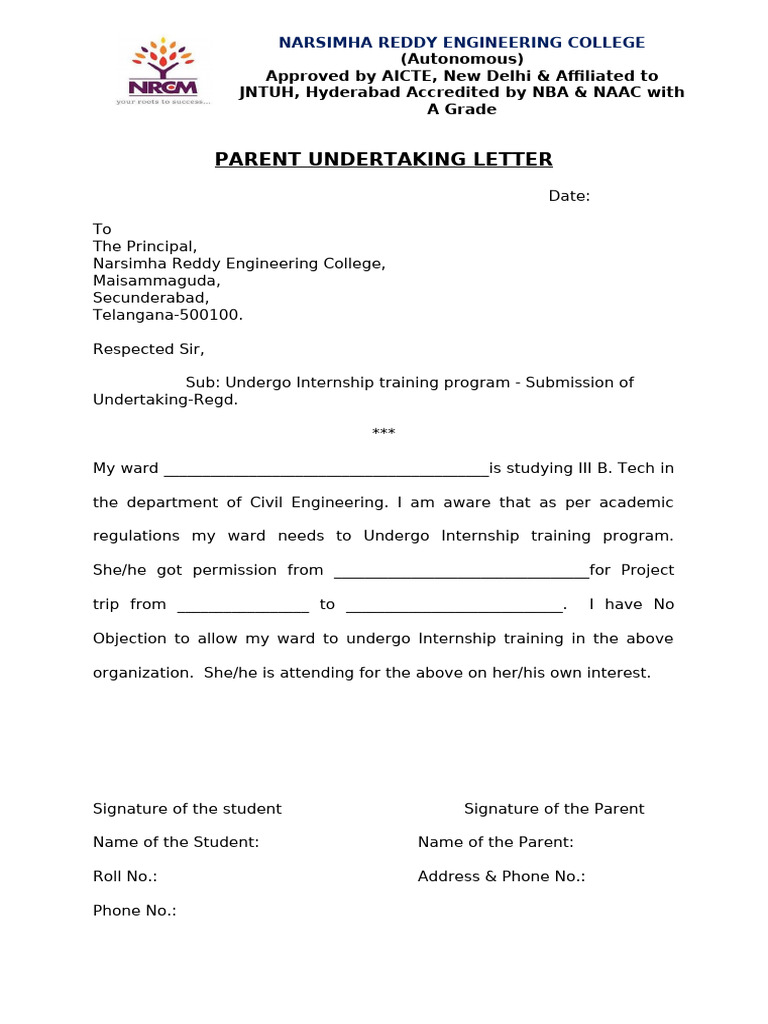 INTERNSHIP PROGRAMME PERMISSION LETTER | PDF