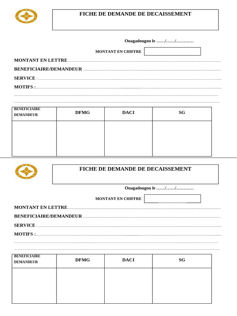 Fiche de Demande de Decaissement BBS Holding-1 | PDF