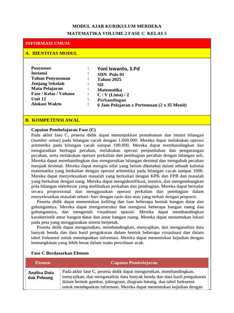 Modul Ajar MTK Volume 2 Bab 12 | PDF