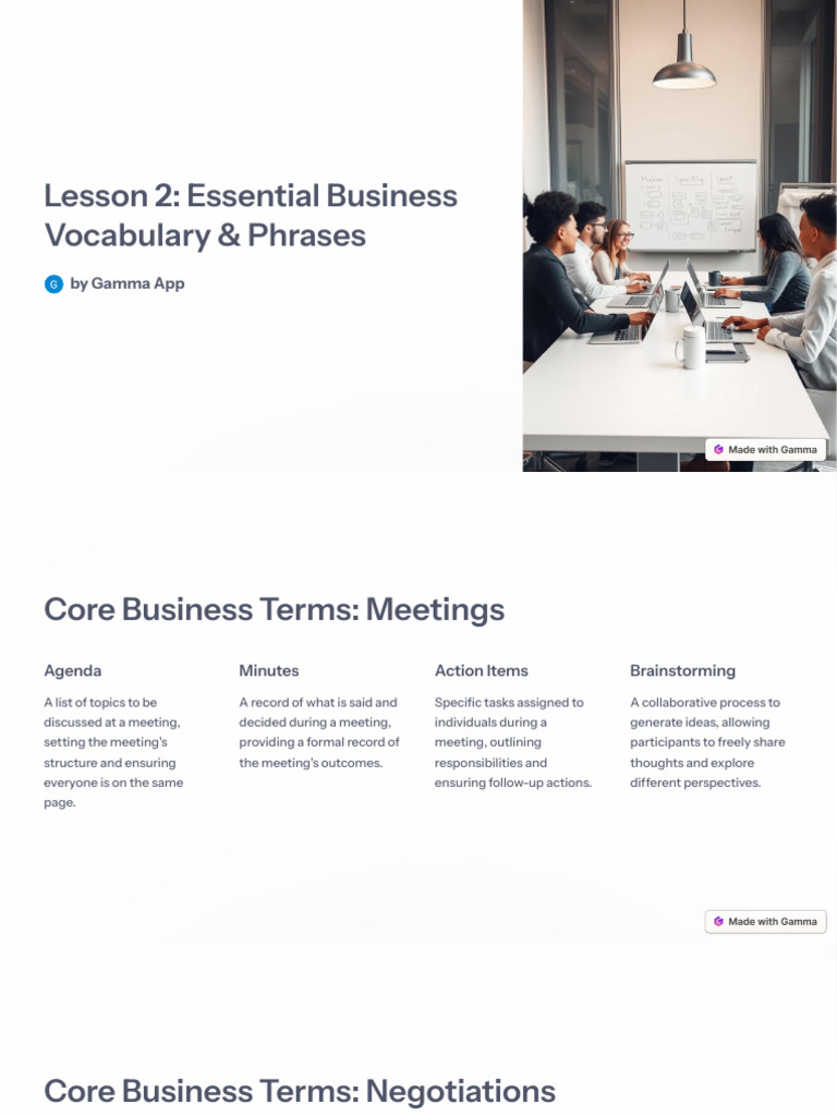 Lesson 2 Essential Business Vocabulary and Phrases | PDF | Negotiation ...
