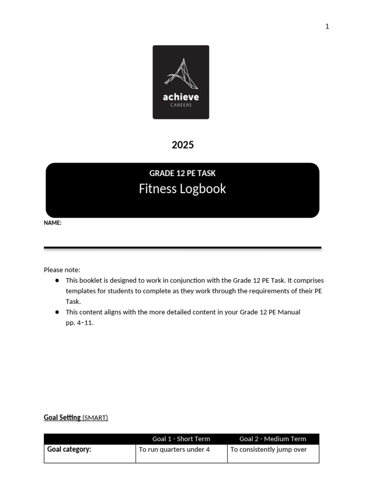 Physical Education Task (Fitness Logbook) | PDF | Physical Fitness ...
