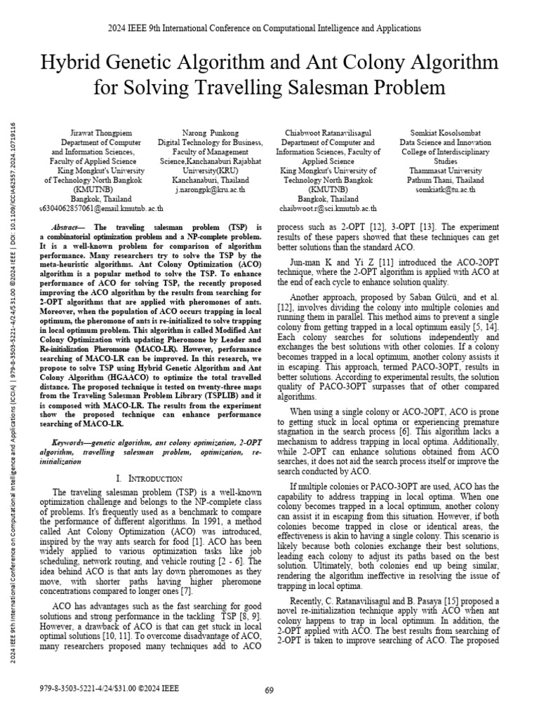 Hybrid Genetic Algorithm and Ant Colony Algorithm For Solving Travelling Salesman Problem | PDF ...