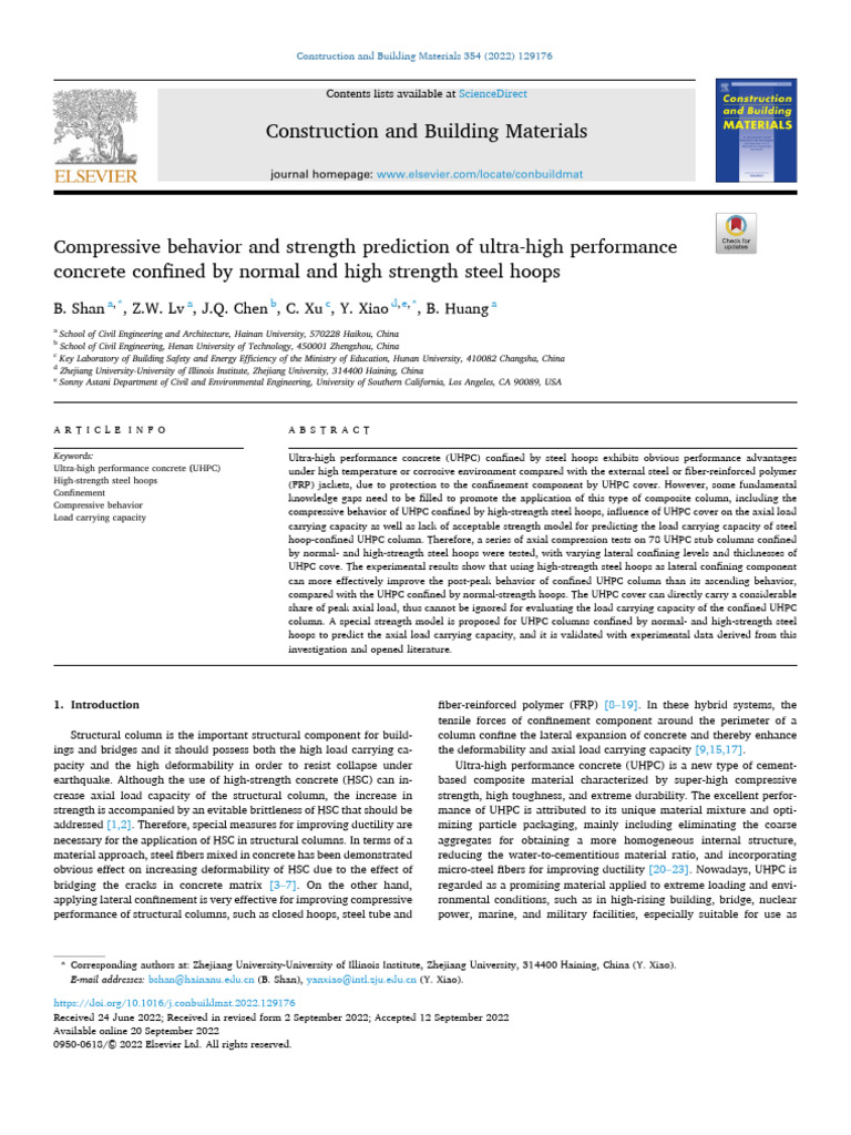 Compressive Behavior and Strength Prediction of Ultra-High Performance ...