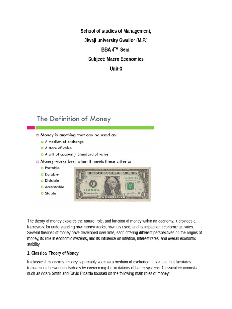 Bba 4th Unit 3 Macro Eco. | PDF | Inflation | Money