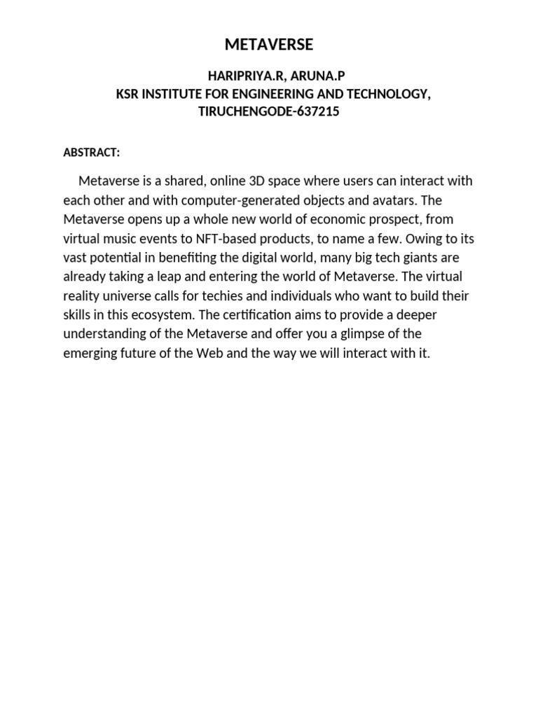 Understanding the Metaverse Ecosystem | PDF