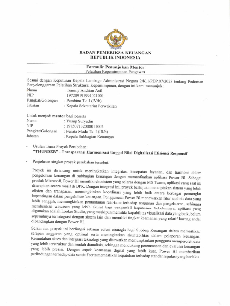 Penunjukan Mentor - Yusup Suryadin | PDF
