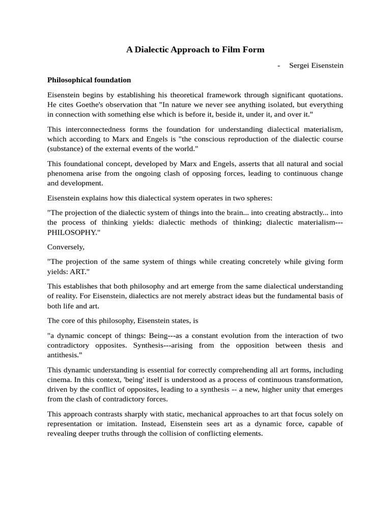 A Dialectic Approach To Film Form Notes | PDF | Dialectic