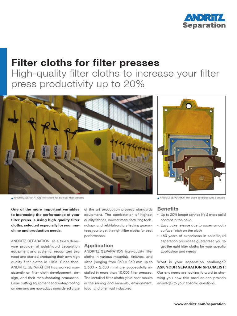 Andritz Filter cloths for Filter Presses | PDF | Textiles