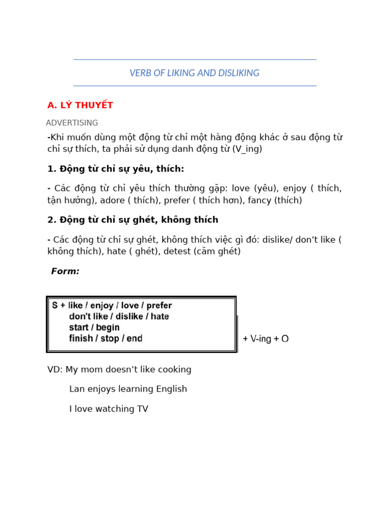 Verb of Liking and Disliking | PDF