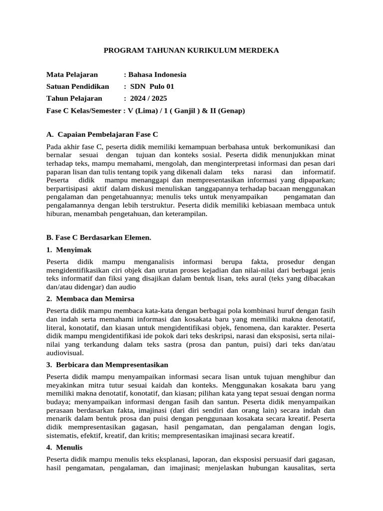 Kurikulum Merdeka SDN Pulo 01 2024 | PDF