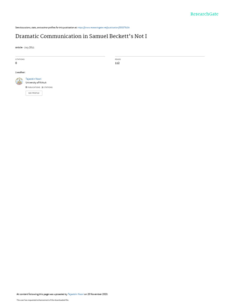 Dramatic Communication in Samuel Beckett S Play Not I | PDF | Samuel ...