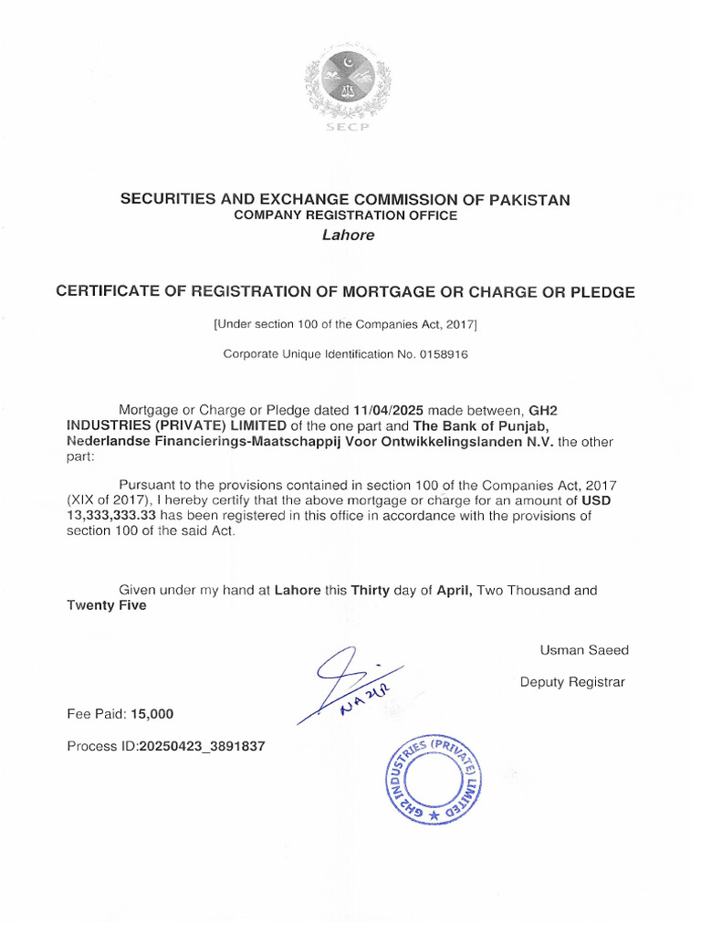 Certificate of Registration of Mortgage or Charge or Pledge | PDF