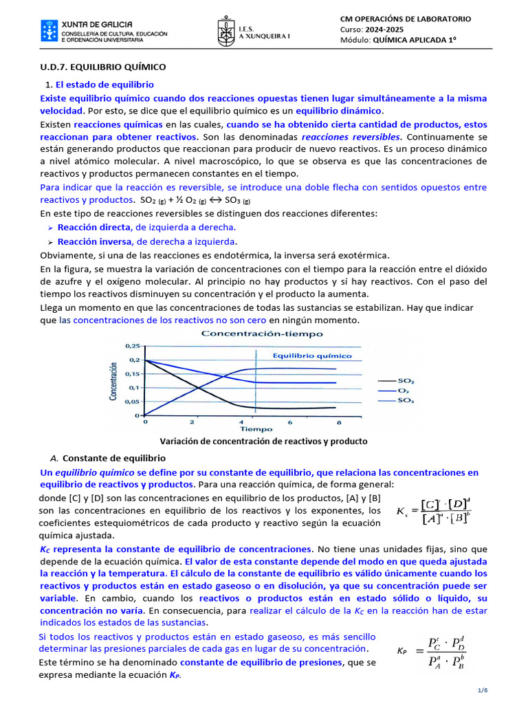 QA. UD7. Equilibrio Químico | PDF | Equilibrio químico | Reacciones químicas