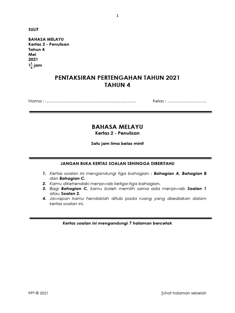 Soalan PPT 2021 - BM T4 K2 | PDF