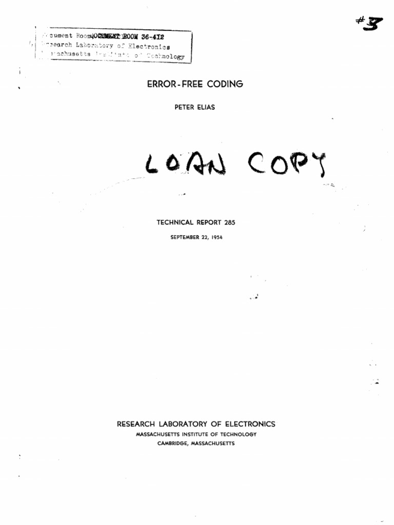 1954 - Elias - Error-Free Coding | PDF | Code | Error Detection And Correction