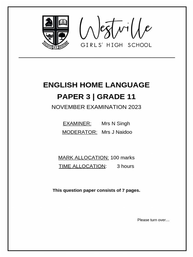 Grade 11 English Paper 3 Exam 2023 | PDF | Question | Essays