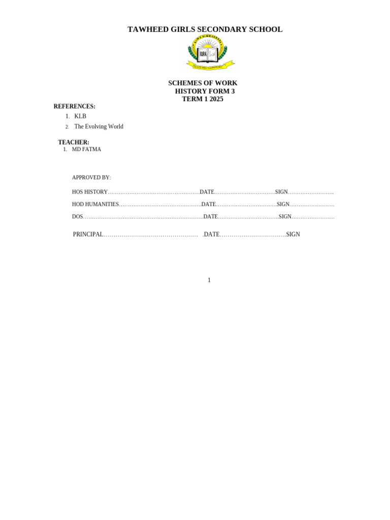 History Form 3 Term 1 Schemes | PDF | British Empire