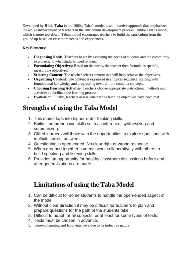 Hilda Taba Curriculum Model | PDF | Constructivism (Philosophy Of ...