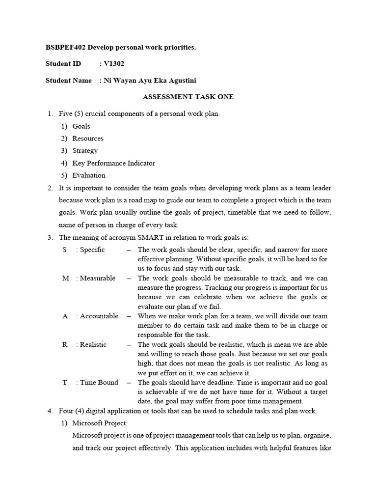 BSBPEF402 Develop Personal Work Prioritise - Task 1 | PDF | Performance ...