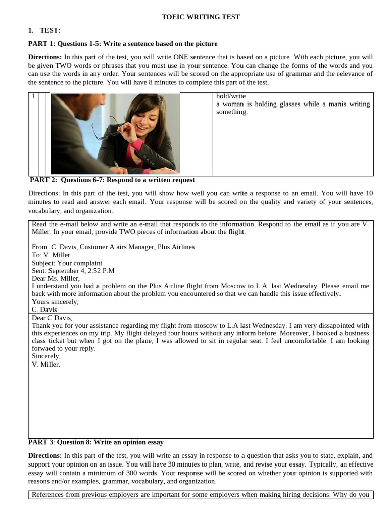 MOCK TOEIC WRITING TEST 10 | PDF | Recruitment | Employment