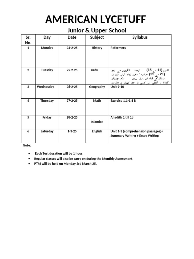Feb Date Sheet Pre O-1 | PDF