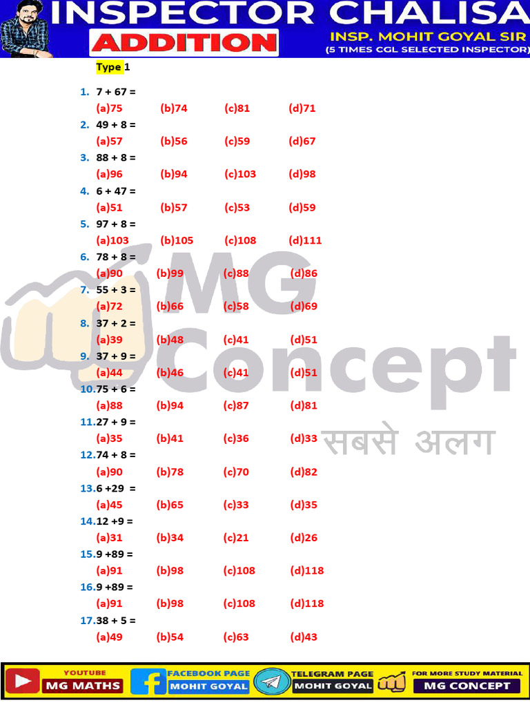 Math Addition Practice Questions | PDF