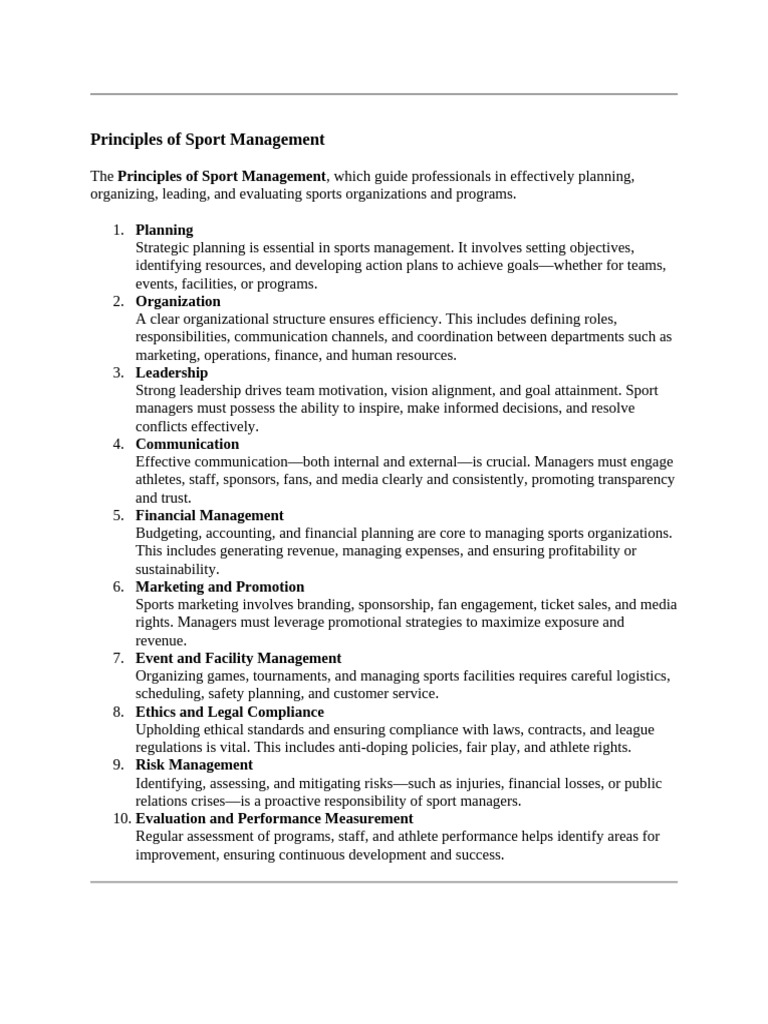 Principles of Sport Management Overview | PDF