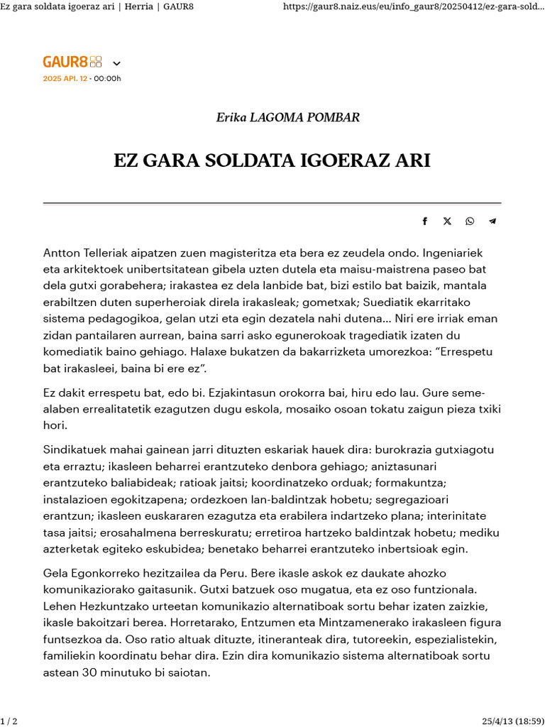Ez Gara Soldata Igoeraz Ari - Herria - GAUR8 | PDF