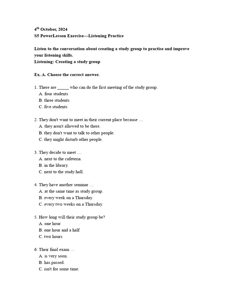 4th Oct PL Ex Listening | PDF