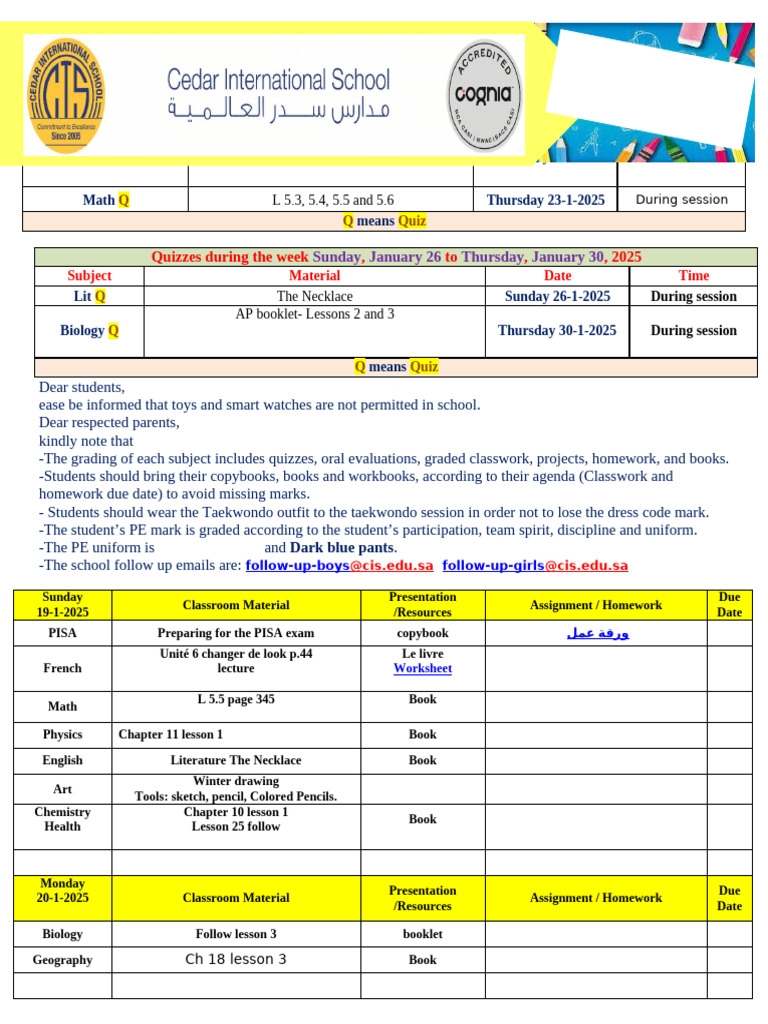 10D Agenda 19-23 January | PDF