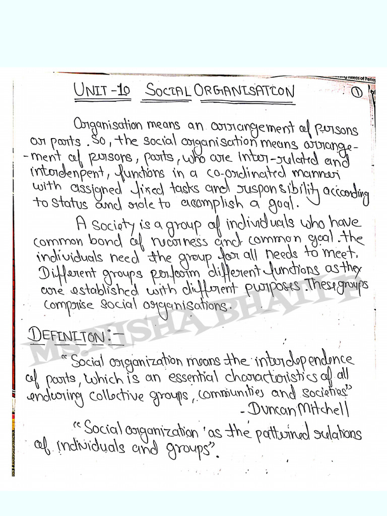 Sociology Unit-10 (Social Organization) | PDF