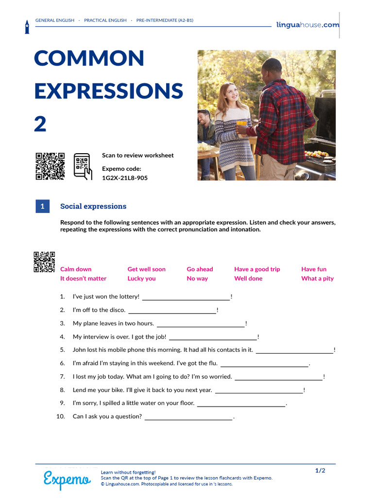 Common Expressions 2 British English Student A2 B1 | PDF