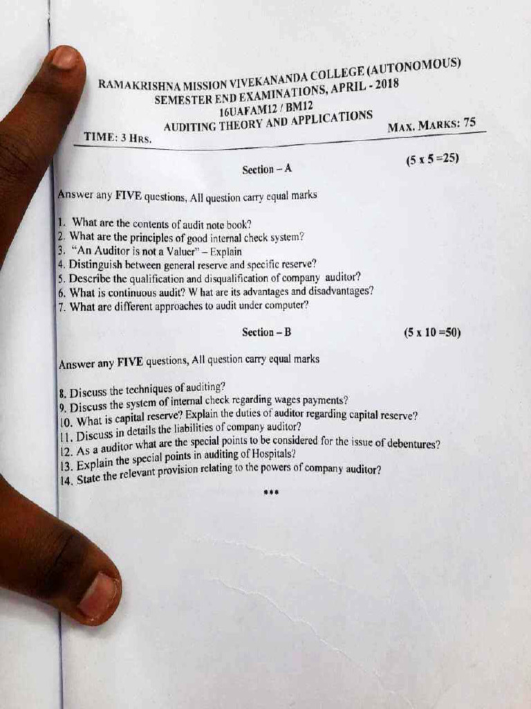 Auditing sems Question paper | PDF | Audit | Financial Audit