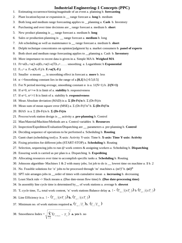 IE _concepts_Micro exam_1_answers | PDF | Forecasting | Scheduling (Computing)