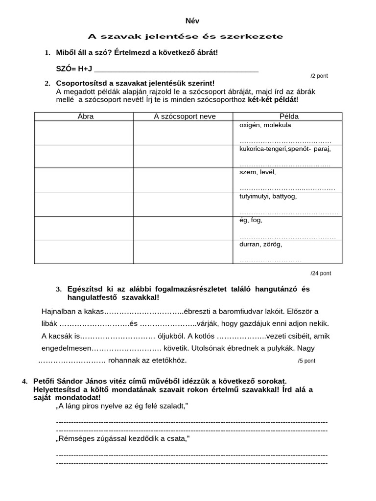 A Szavak Jelentése És Szerkezete. | PDF